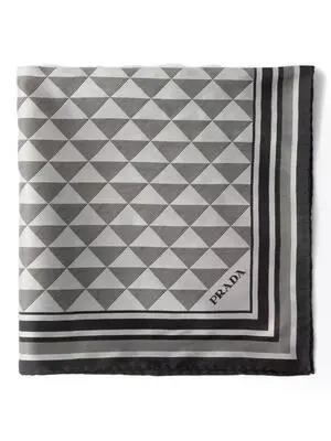 Prada Symbole Geometric-motif Silk Scarf - Grey