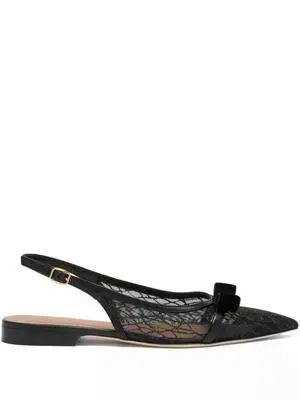 MALONE SOULIERS Velvet Bow Detail Slingback Flat Pumps - Black