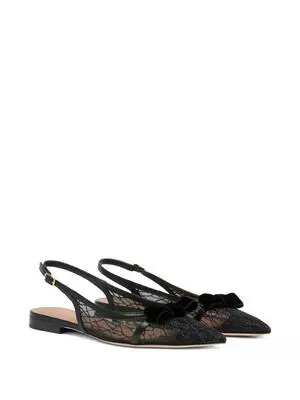 MALONE SOULIERS Velvet Bow Detail Slingback Flat Pumps - Black