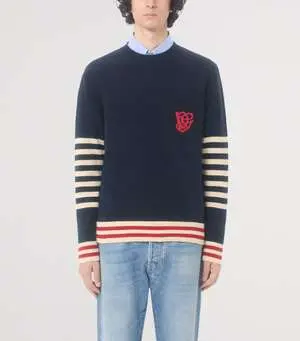 Valentino Garavani Wool Embroidered Stripe Sweater - Blue