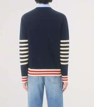 Valentino Garavani Wool Embroidered Stripe Sweater - Blue