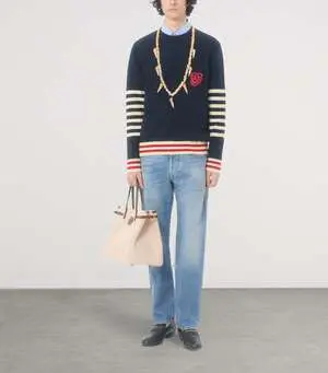 Valentino Garavani Wool Embroidered Stripe Sweater - Blue