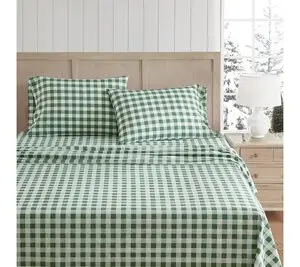 MARTHA STEWART Madison Gingham Green Cotton Que N Sheet Set