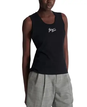 Balmain Relaxed Tank Top With Paris Brush Print - Black