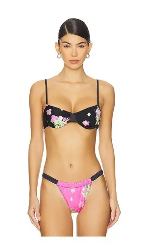 Frankies Bikinis Morning Satin Underwire Bikini Top - Midnight Blossom