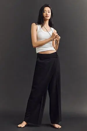 WHITEROOM + CACTUS Wrap Front Trouser Pants - Black