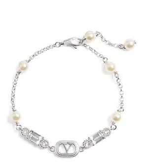 Valentino Garavani Crystal And Pearl Bracelet - Silver