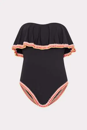MILLY Strapless Crochet Ruffle One Piece