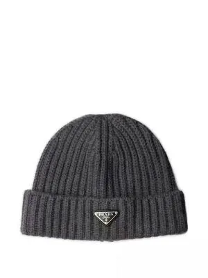 Prada Logo-plaque Beanie Hat - Grey