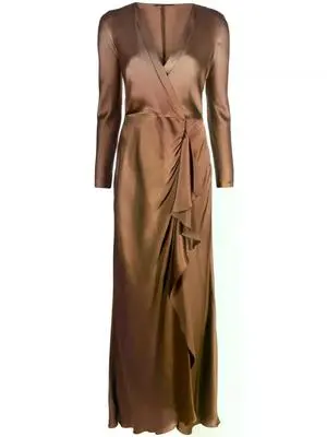 Alberta Ferretti Draped Wrap-effect Satin Maxi Dress