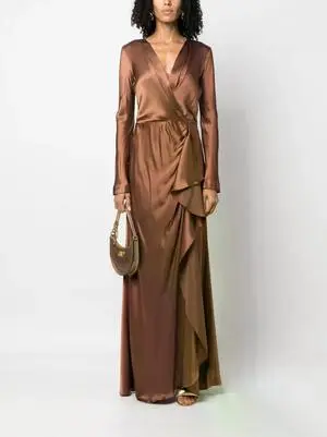 Alberta Ferretti Draped Wrap-effect Satin Maxi Dress