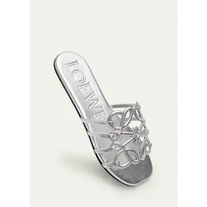 Loewe Petal Anagram Metallic Leather Slide Sandals - Gold