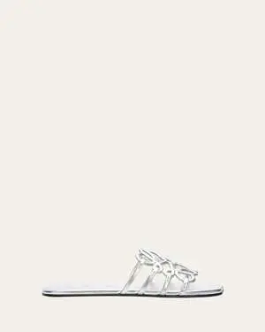 Loewe Petal Anagram Metallic Leather Slide Sandals - Silver