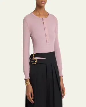 Chloé Flatlock Ribbed Jersey Henley Shirt - Blush