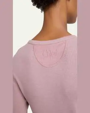 Chloé Flatlock Ribbed Jersey Henley Shirt - Blush