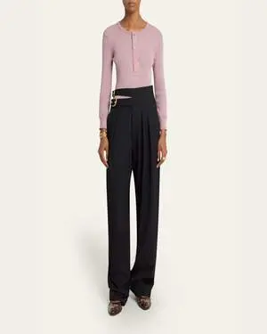 Chloé Flatlock Ribbed Jersey Henley Shirt - Blush