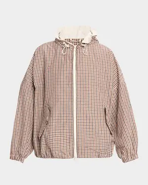 Brunello Cucinelli Daks Check Tafetta Track Jacket With Monili Trim - Tobacco/ Orange