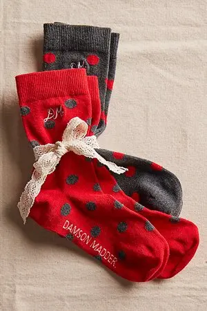 DAMSON MADDER 2-pack Crew Socks - Red/black Spot