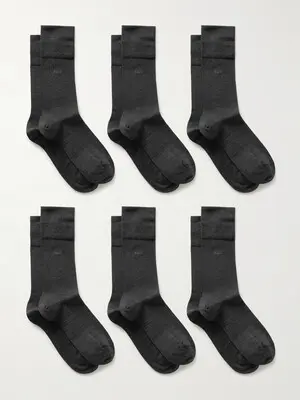 CDLP Set Of Six Intarsia Cotton-blend Crew Socks - Gray