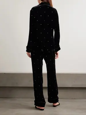Olivia Von Halle Coco Crystal-embellished Velvet Pajama Set - Black