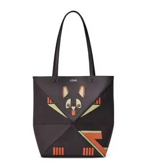 Loewe X Louis Wain Leather Puzzle Fold Tote Bag - Brown