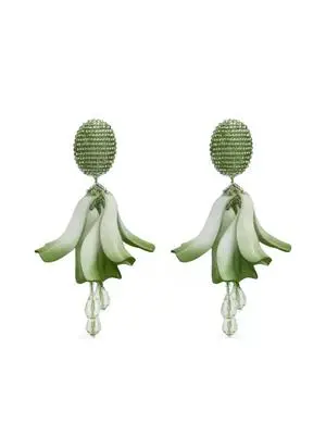 Oscar De La Renta Beaded Floral Clip-on Earrings - Green