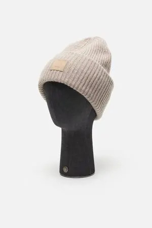 Acne Studios Large Face Logo Yak Beanie - Greige Melange