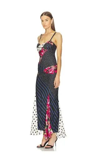 VAILLANT Asymmetric Patchwork Maxi Dress