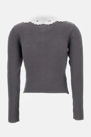 SELF-PORTRAIT Knit Top With Wide Collar - Grey