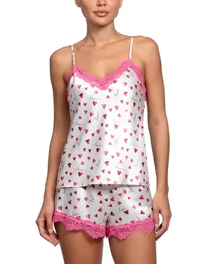 IN BLOOM BY JONQUIL Stretch Satin Novelty Heart Shortie Cami Short Pajama Set - Ivory