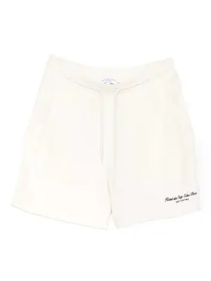 SPORTY & RICH Eden Script Embroidered Mini Shorts - Neutrals