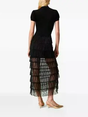 TWINSET Long Knit Dress With Tiered Plumetis Lace Skirt