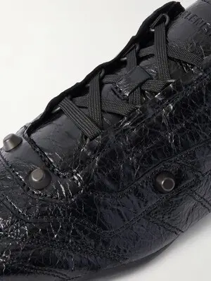Balenciaga City Studded Crinkled-leather Sneakers - Black