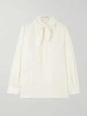 Max Mara Tie-detailed Silk Crepe De Chine Blouse - Neutrals
