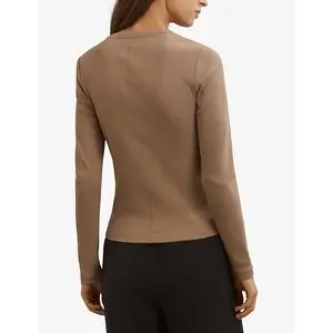 REISS Rina Half-button Stretch-cotton Top - Chocolate Brown