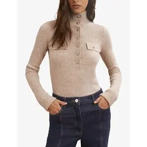 REISS Elly Button-neck Wool Jumper - Neutral