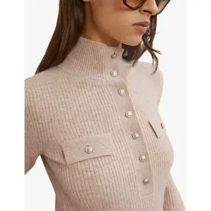 REISS Elly Button-neck Wool Jumper - Neutral