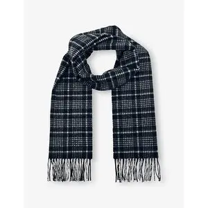 REISS Theo Checked Wool And Cashmere-blend Scarf - Navy