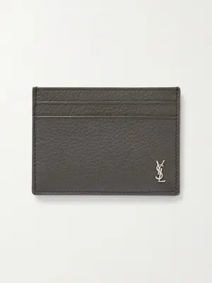 Saint Laurent Tiny Cassandre Logo-appliquéd Full-grain Leather Cardholder - Green
