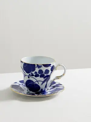 La DoubleJ Gold-plated Porcelain Teacup And Saucer Set - Blue