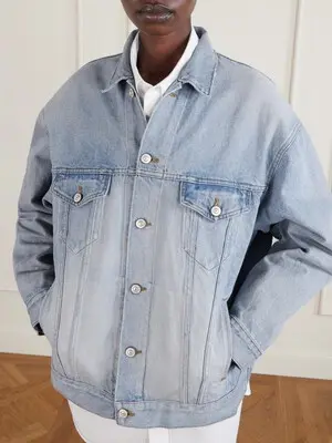 Balenciaga Oversized Distressed Printed Denim Jacket - Blue