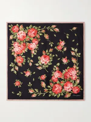 Dolce & Gabbana Floral-print Silk-twill Scarf - Black