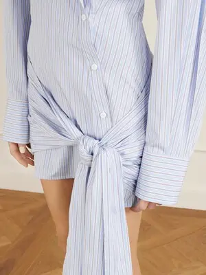 Attico Knotted Striped Cotton-poplin Mini Dress - Blue