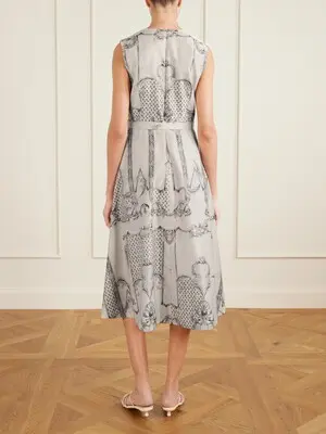 Max Mara Belted Printed Twill Midi Shirt Dress - Neutrals