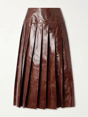 Leather Pleated Midi Skirts