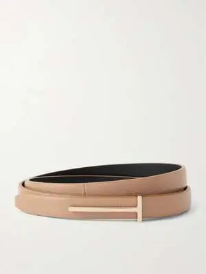 TOM FORD Textured-Leather Belt Tan