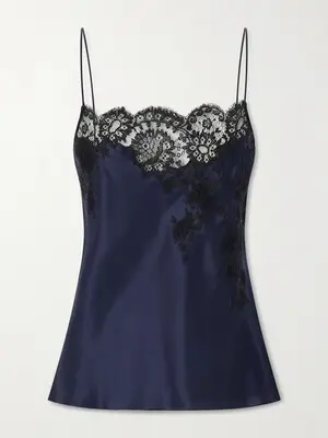 Carine Gilson Lace-trimmed Silk-satin Midi Skirt - Blue