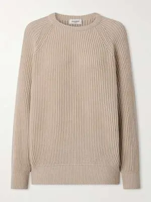 Saint Laurent Ribbed-knit Cotton Sweater - Beige