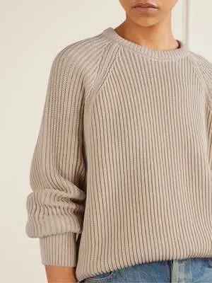 Saint Laurent Ribbed-knit Cotton Sweater - Beige
