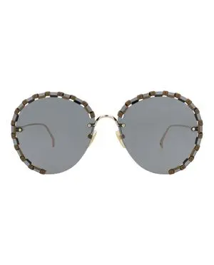 Chloé Round Frame Metal Sunglasses - Gold Gold Grey (ch0186s/30014135/001)